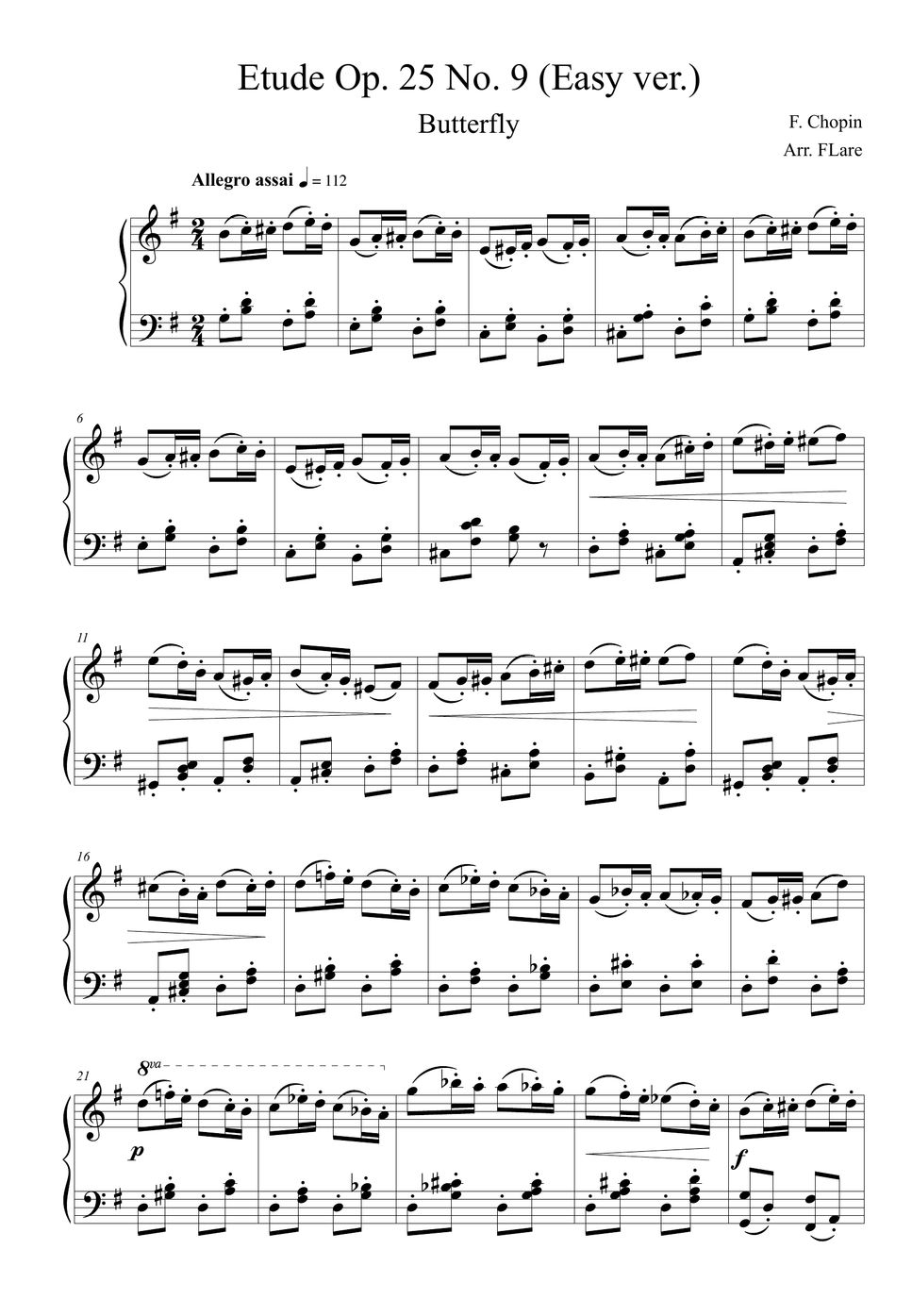 F. Chopin - Etude Op.25 No.9 Butterfly (Easy ver.) Notenblatt by FLare