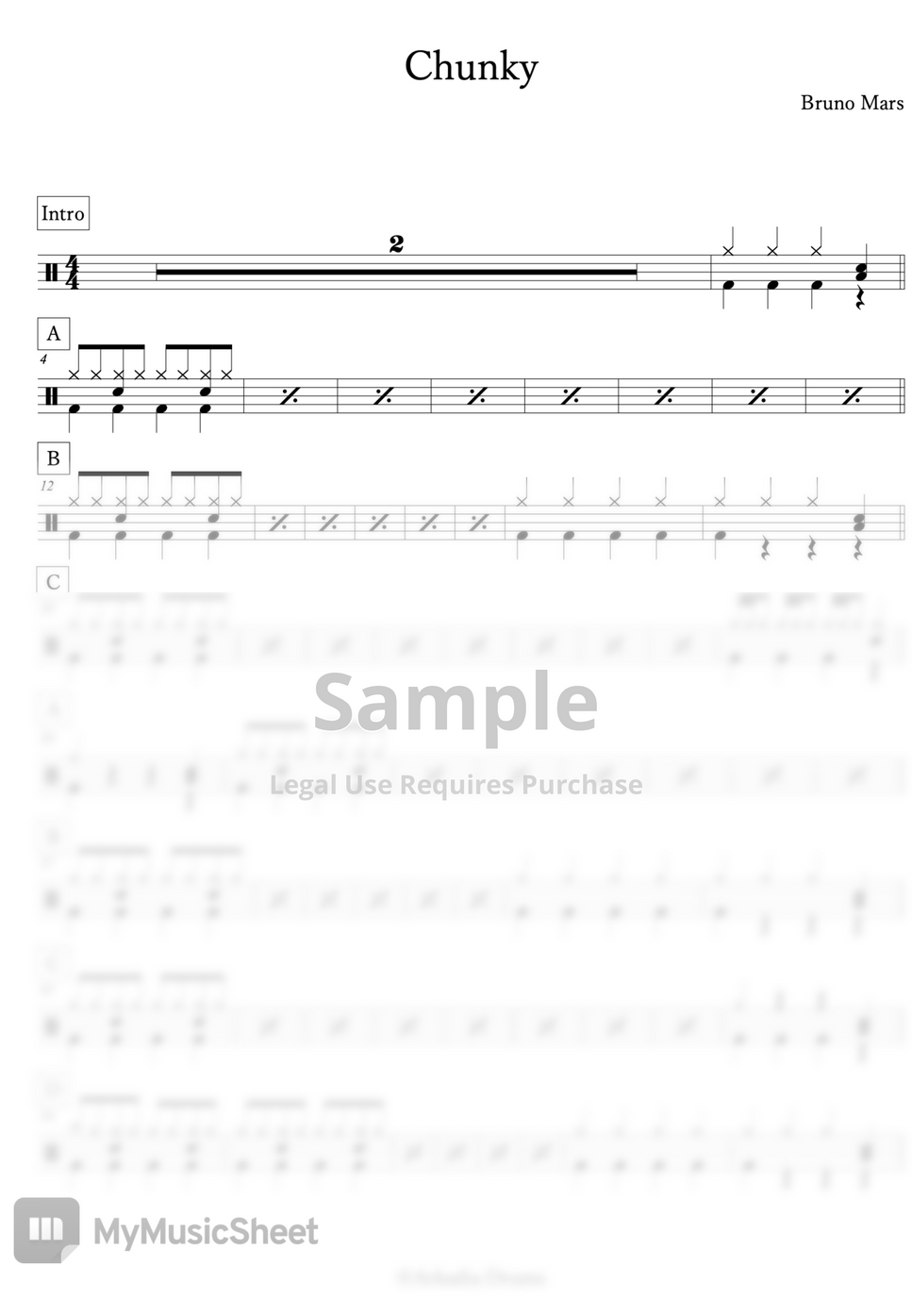 Bruno Mars - Chunky by Arkadia Drums Partition musicale