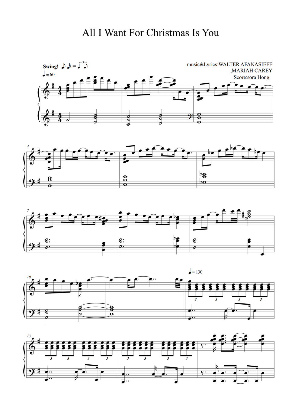 Mariah Carey - All I Want For Christmas Is You by sora Hong نوتة