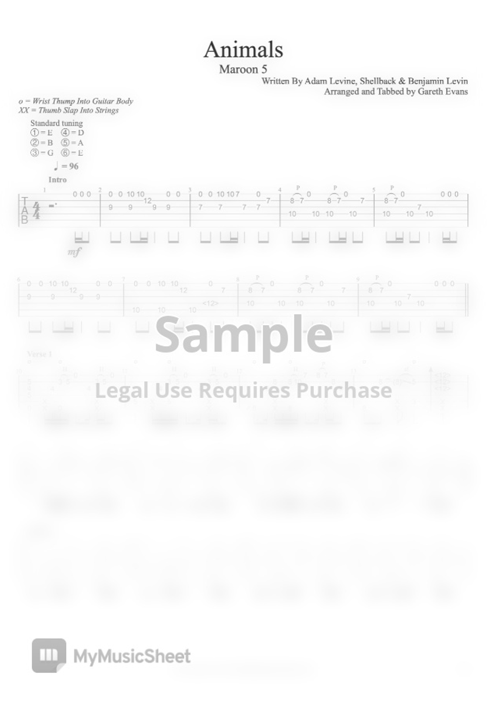 Maroon 5 - Animals (Fingerstyle) TAB by Gareth Evans