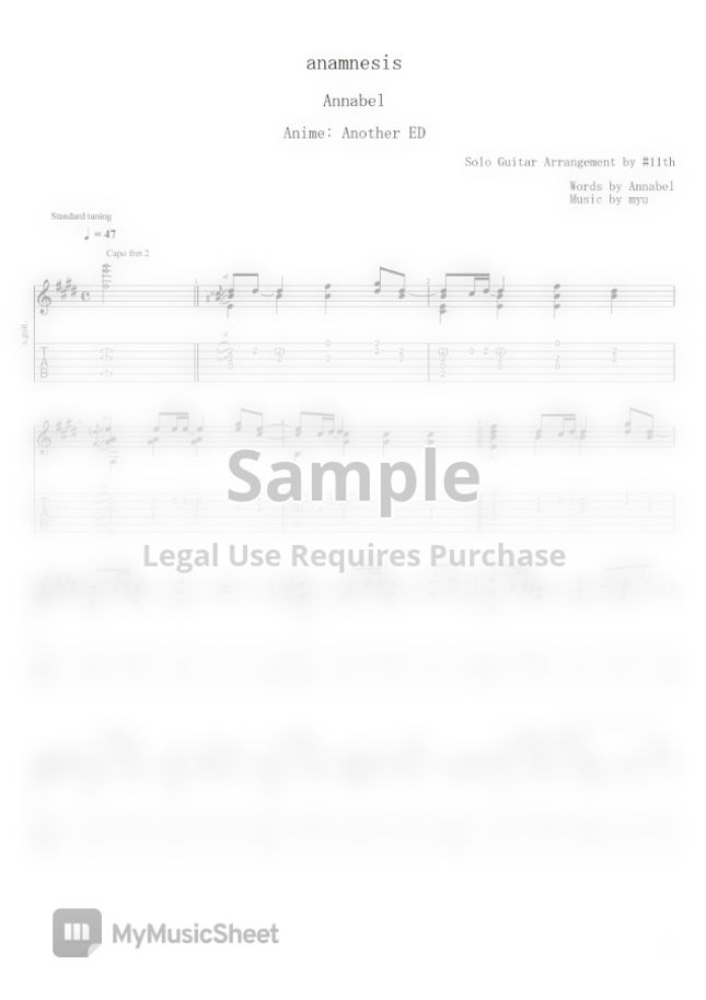 Annabel - anamnesis by #11th tab Sheet Music