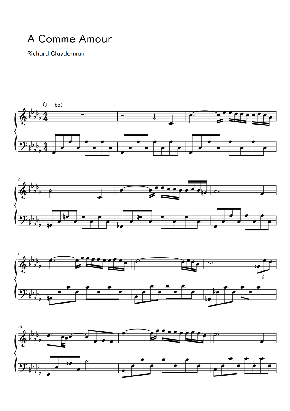 Richard Clayderman - A Comme Amour (Sheet Music, MIDI,) by Roxette Helaian