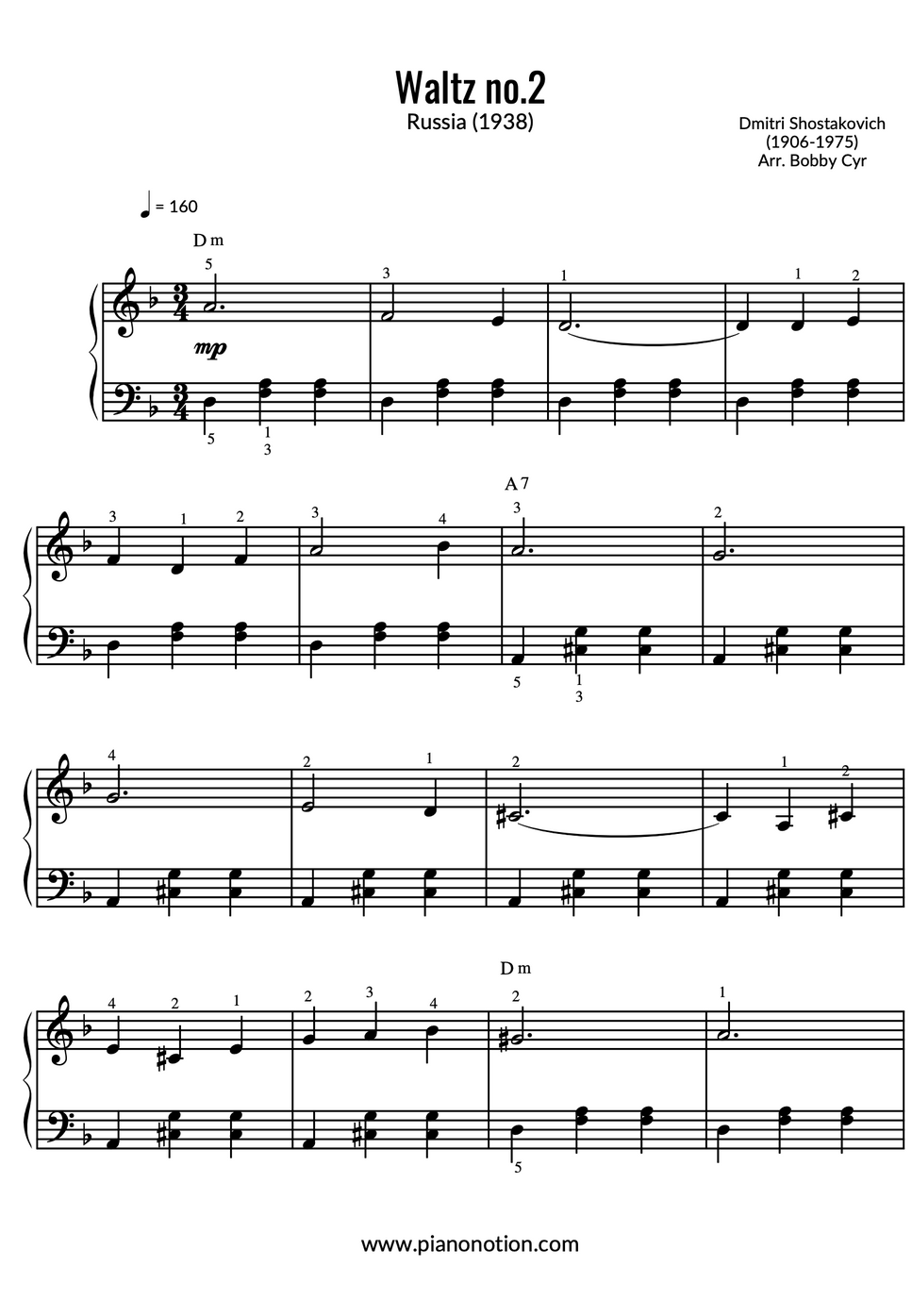 Dmitri Shostakovich - Waltz no.2 (Piano Solo) Sheet by Piano Notion