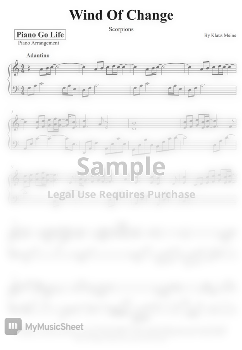 Scorpions - Wind Of Change by Piano Go Life Notenblatt