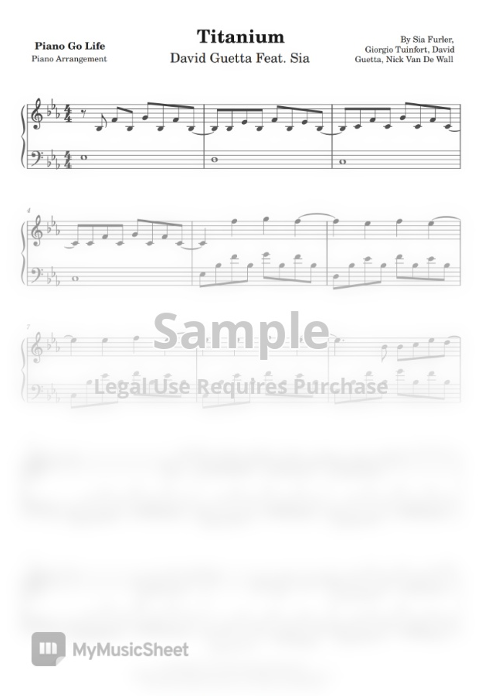 David Guetta Feat. Sia - Titanium by Piano Arrangement Sheet