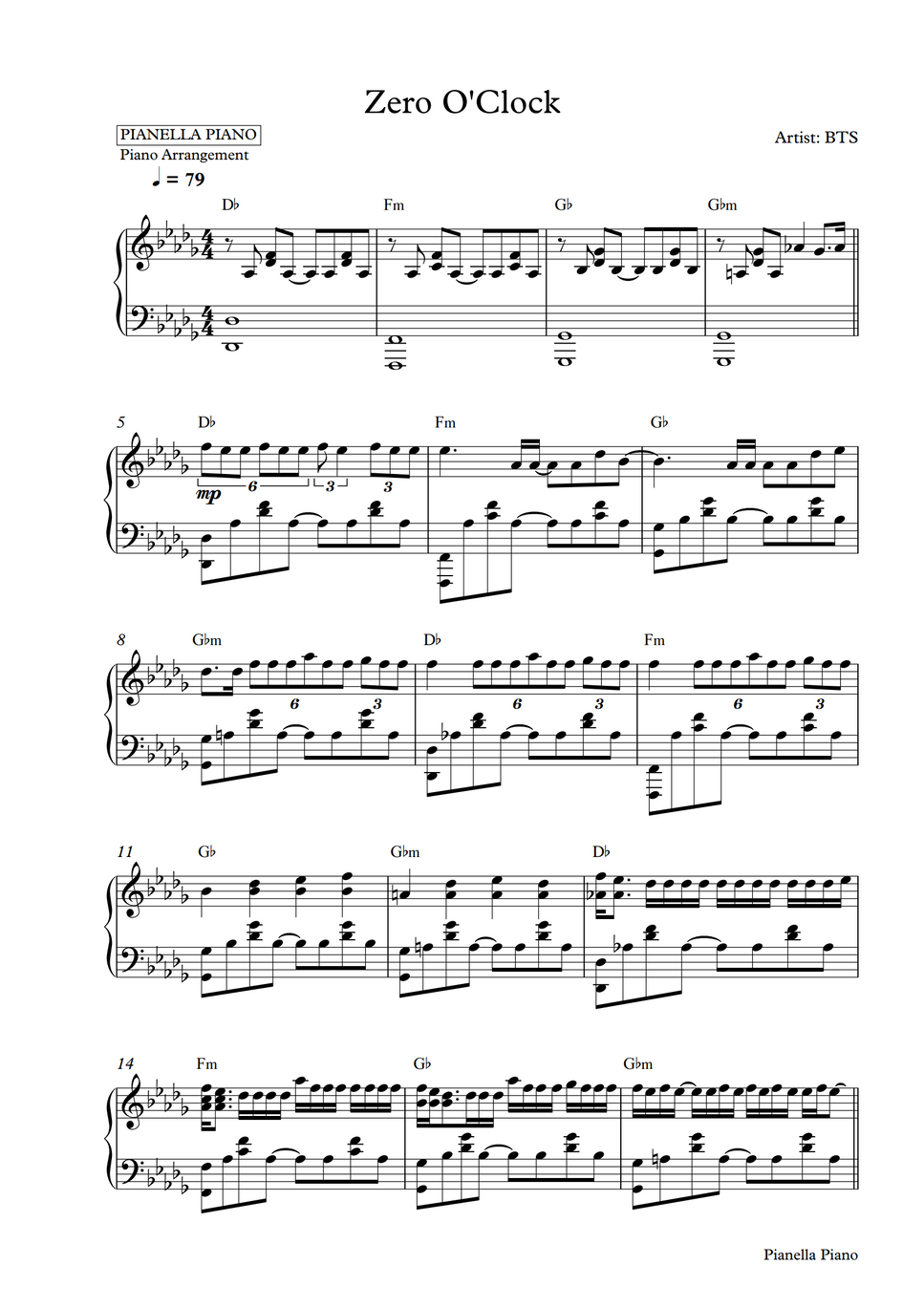 BTS - 00:00 Zero O'Clock (Piano Sheet) by Pianella Piano Lembar Musik