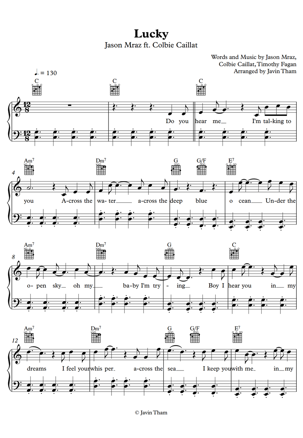 Jason Mraz - Lucky (Colbie Caillat) Sheet by Javin Tham