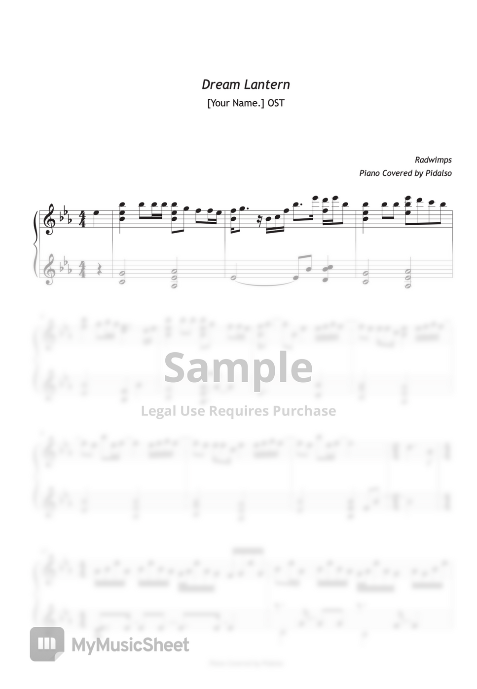 Radwimps - Dream Lantern (Your Name. OST) 曲谱 by 피달소 Pidalso