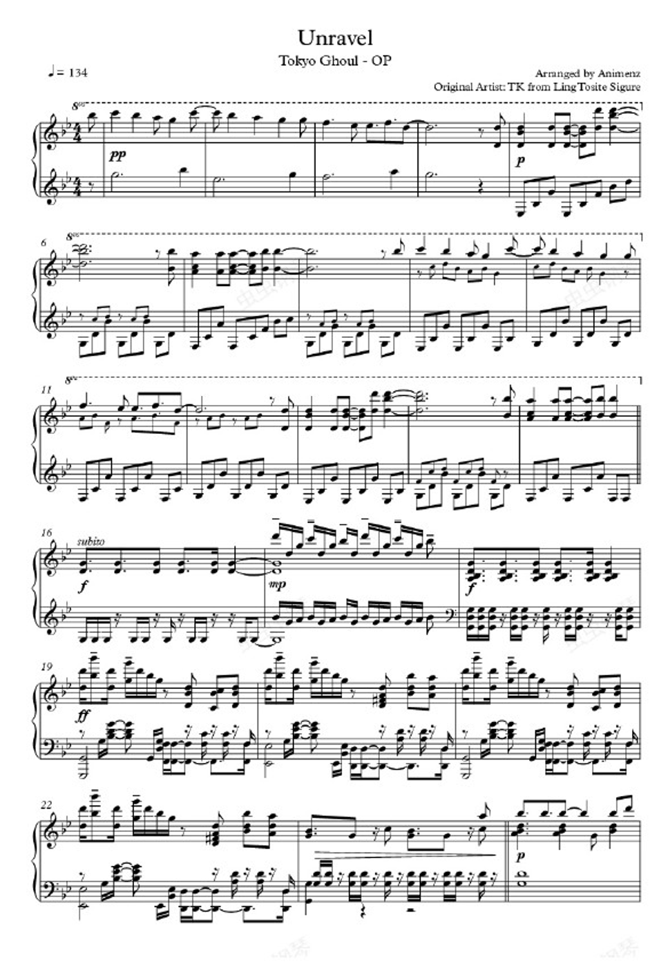 Animenz - 【Animenz】Unravel by wangyunan Partitura