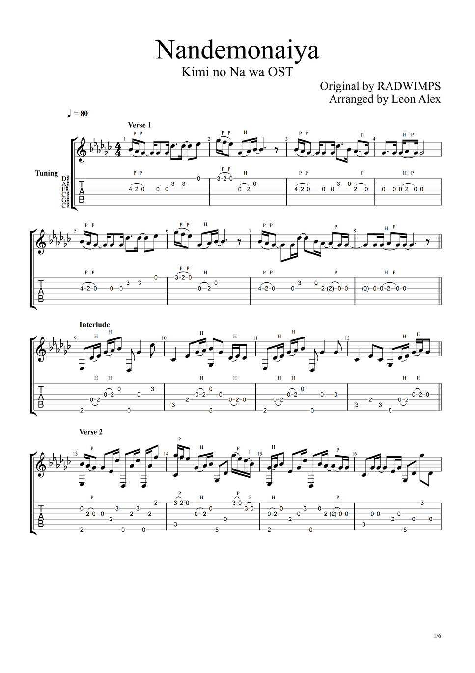 RADWIMPS - Nandemonaiya (From "Your Name") (Fingerstyle) by Leon Alex Sheet