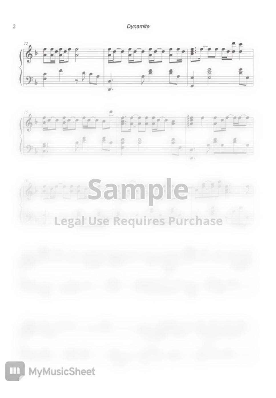 Bts 방탄소년단 Dynamite Easy Key By Tully Piano Hoja
