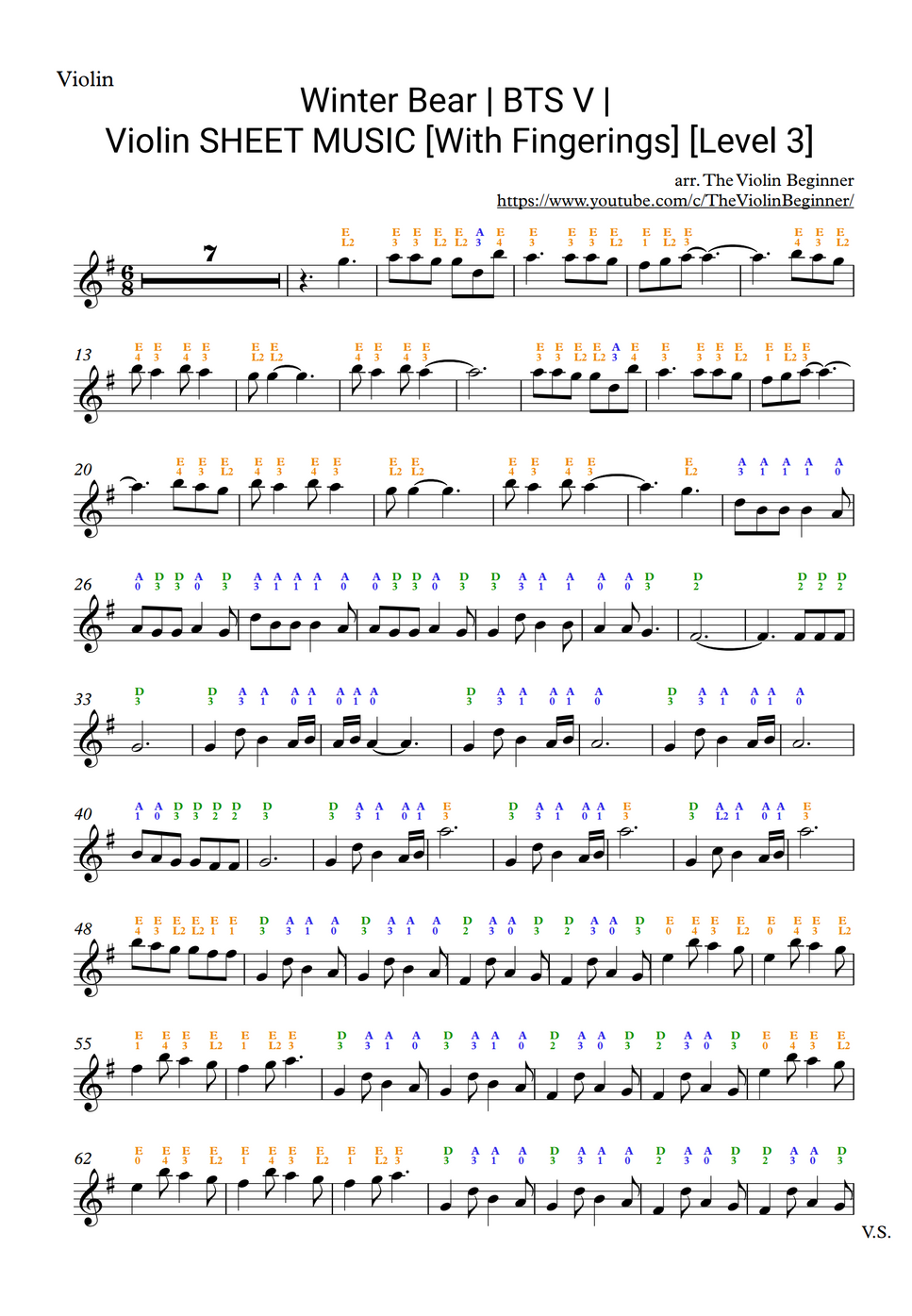 BTS V - Winter Bear by The Violin Beginner Partition musicale
