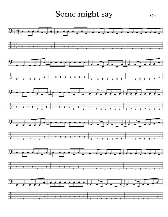 Oasis - Some might say by BassTabsWorld Sheet Music