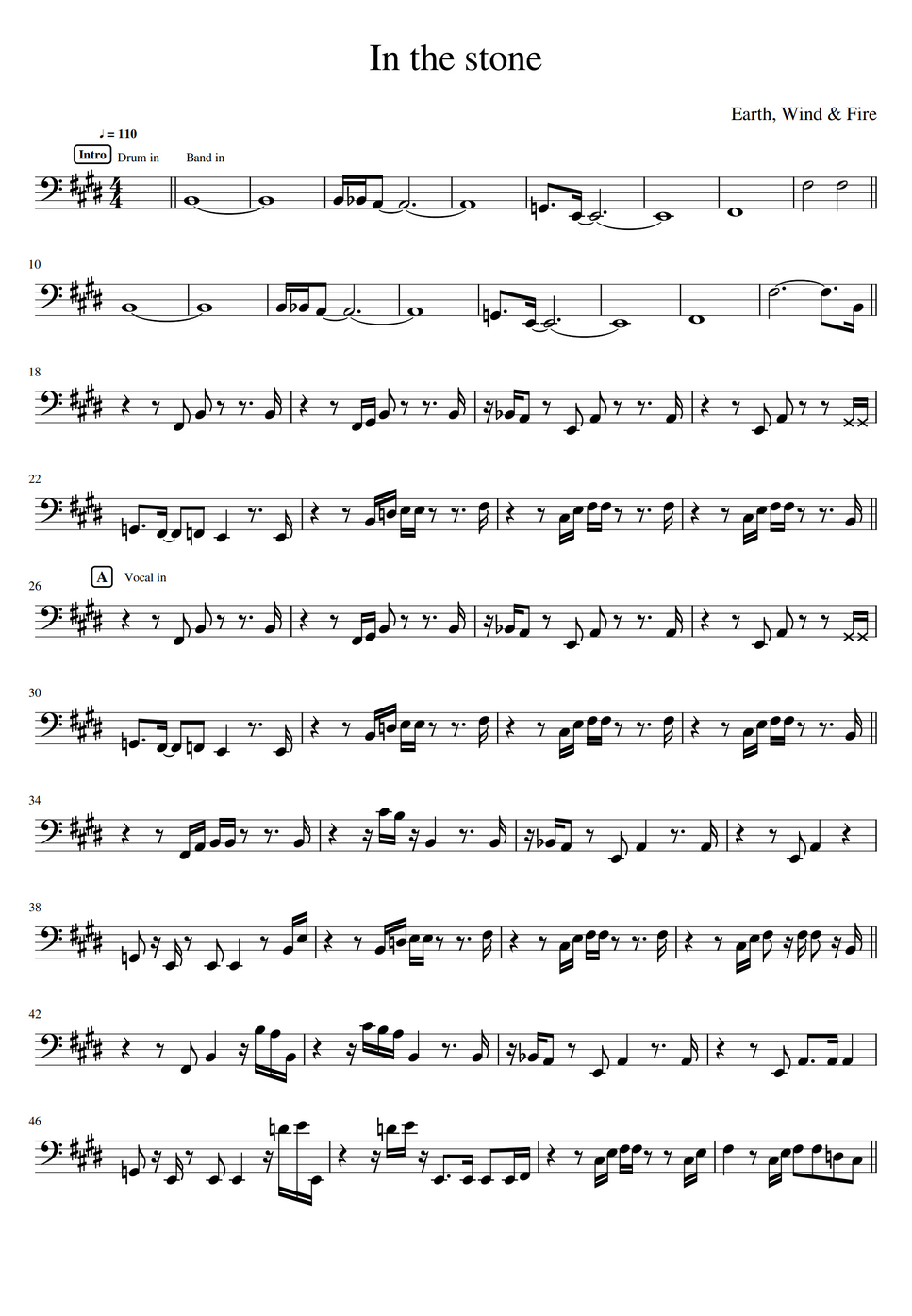 Earth & Wind , Fire - In the Stone (Bass Copy Sheet) by song B Sheet