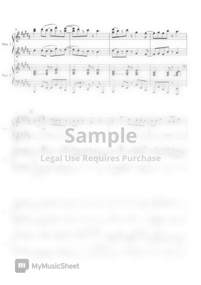 Aimer - 残響讃歌 (ピアノ連弾) by Kishinchan Sheet Music