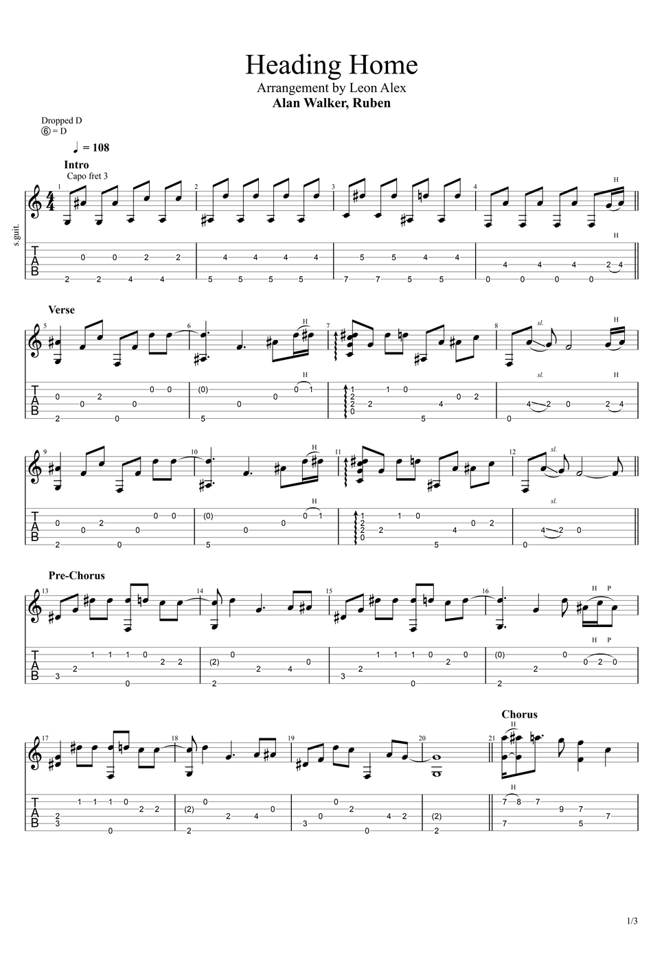 Alan Walker, Ruben - Heading Home (Fingerstyle) TAB by Leon Alex