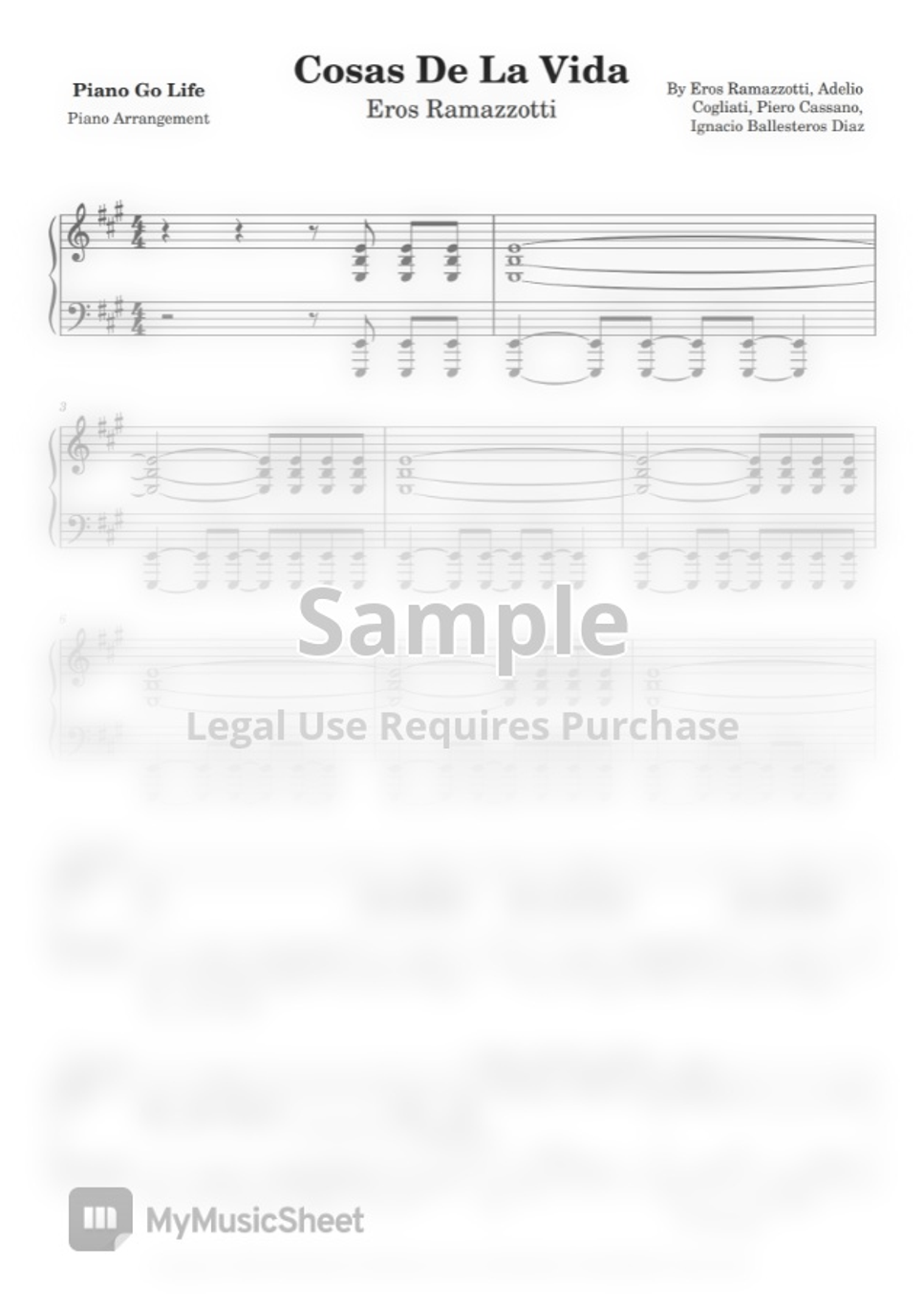 Eros Ramazzotti - Cosas De La Vida by Piano Go Life Sheet