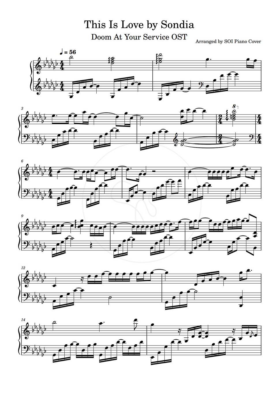 [Doom At Your Service OST] Sondia - This Is Love (Solo Piano) by SOI Piano Cover Notenblatt