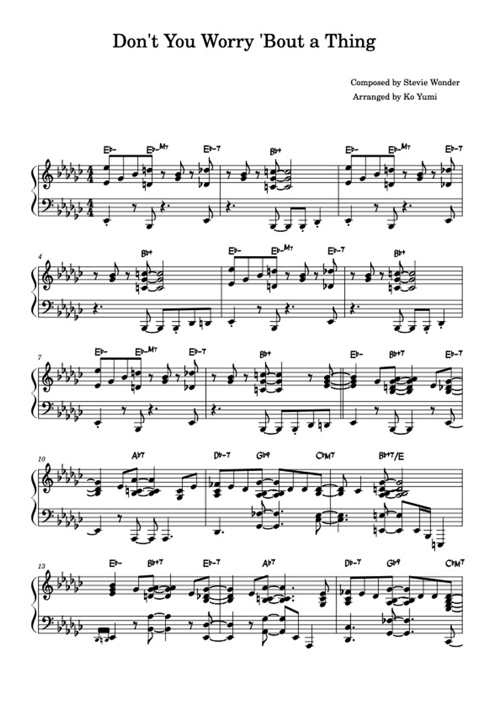 Stevie Wonder - Don't You Worry 'Bout a Thing by KoYumi Music Sheet