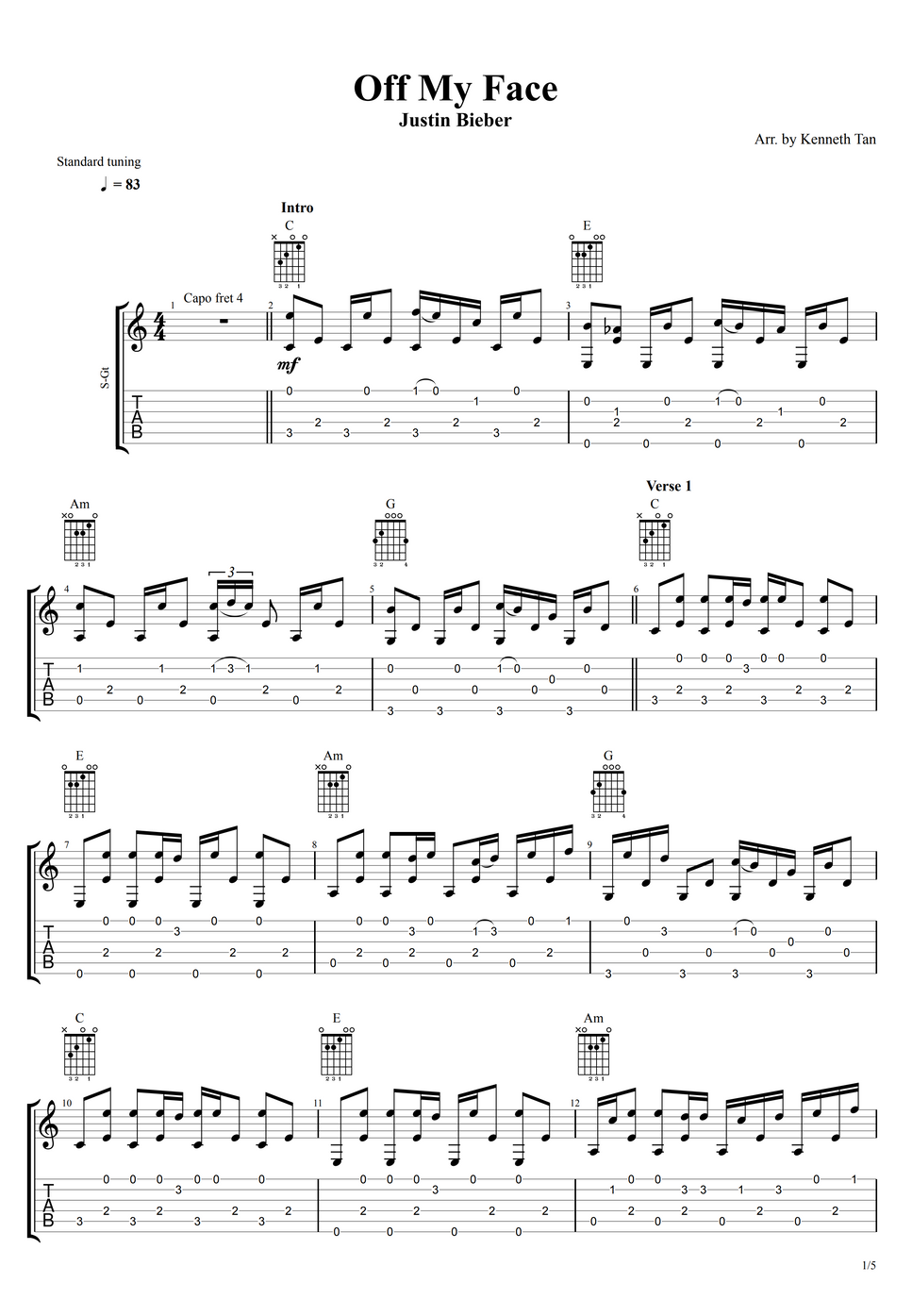 Justin Bieber | Fingerstyle Guitar - Off My Face by Kenneth Acoustic Hoja