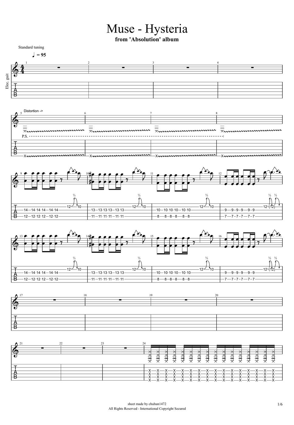 Muse - Hysteria TAB by chuhun1472