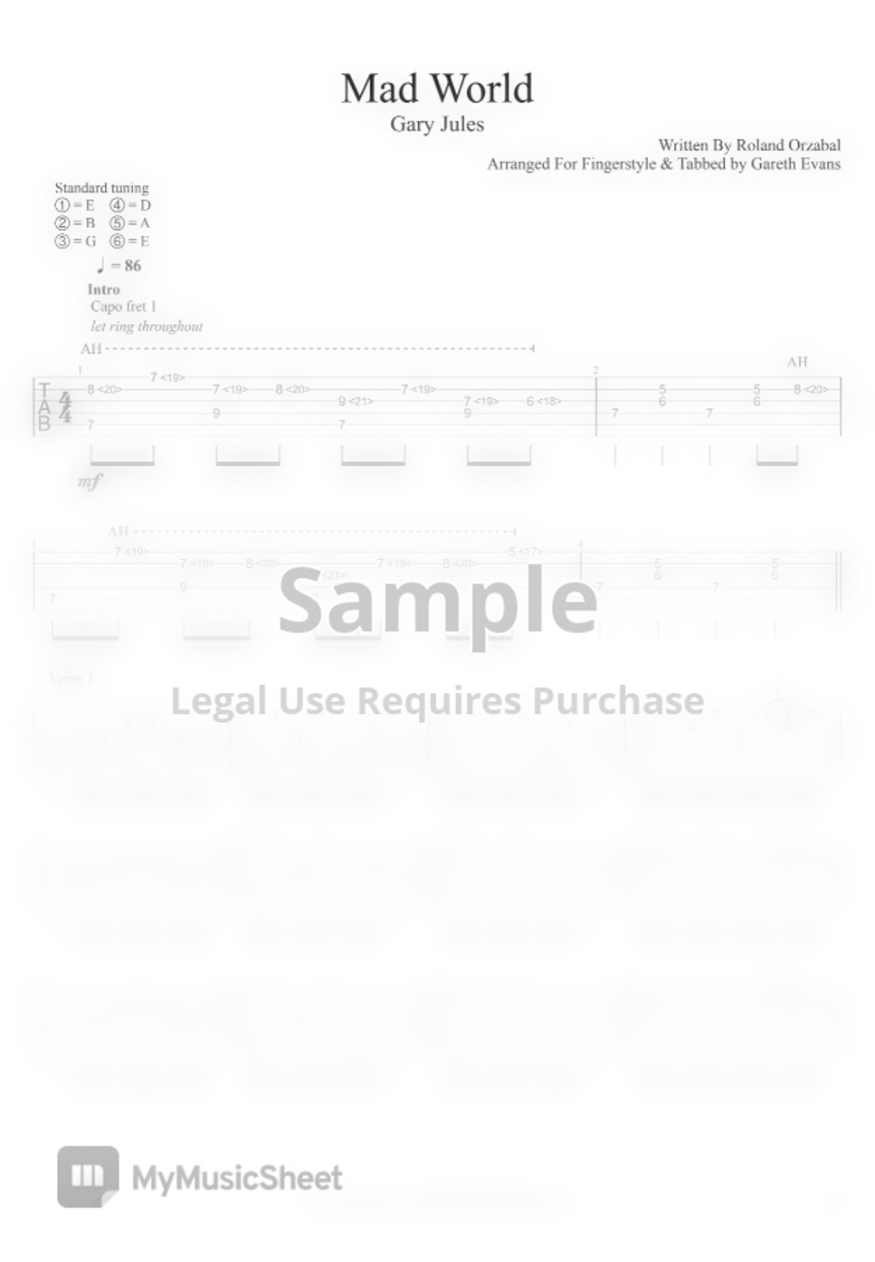 Gary Jules - Mad World (Fingerstyle) by Gareth Evans Blad