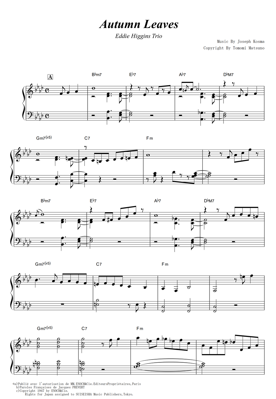 Eddie Higgins Trio - Autumn Leaves Hoja by piano*score