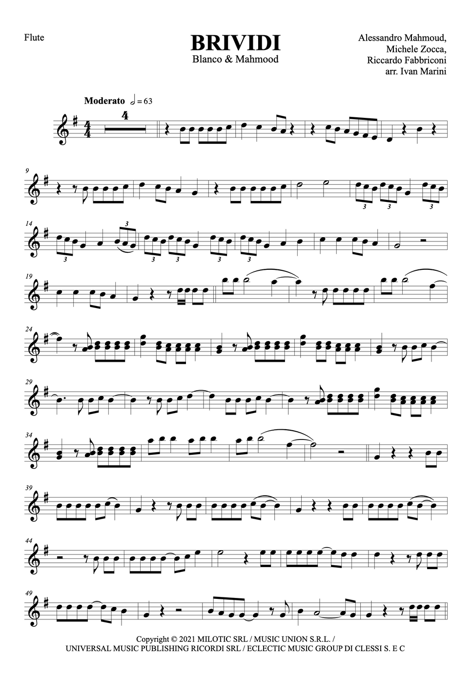 Mahmood, Blanco - BRIVIDI - Mahmood, Blanco MELODY by Ivan Marini Sheet