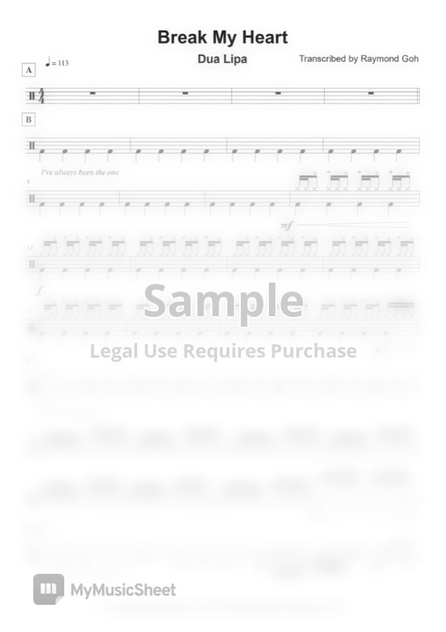Dua Lipa Break My Heart By Raymond Goh Sheet Music