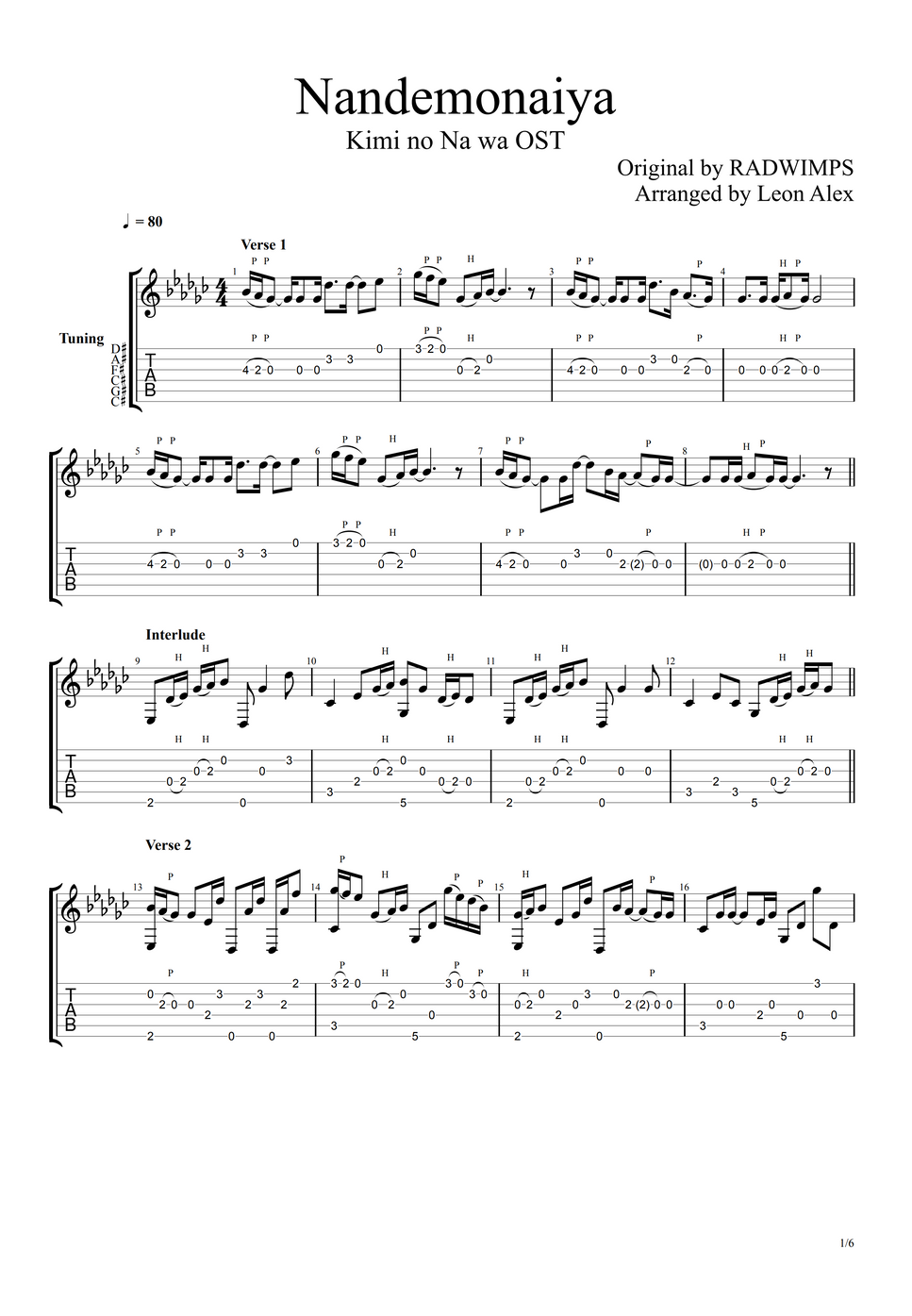 RADWIMPS - Nandemonaiya (From "Your Name") (Fingerstyle) by Leon Alex 樂譜