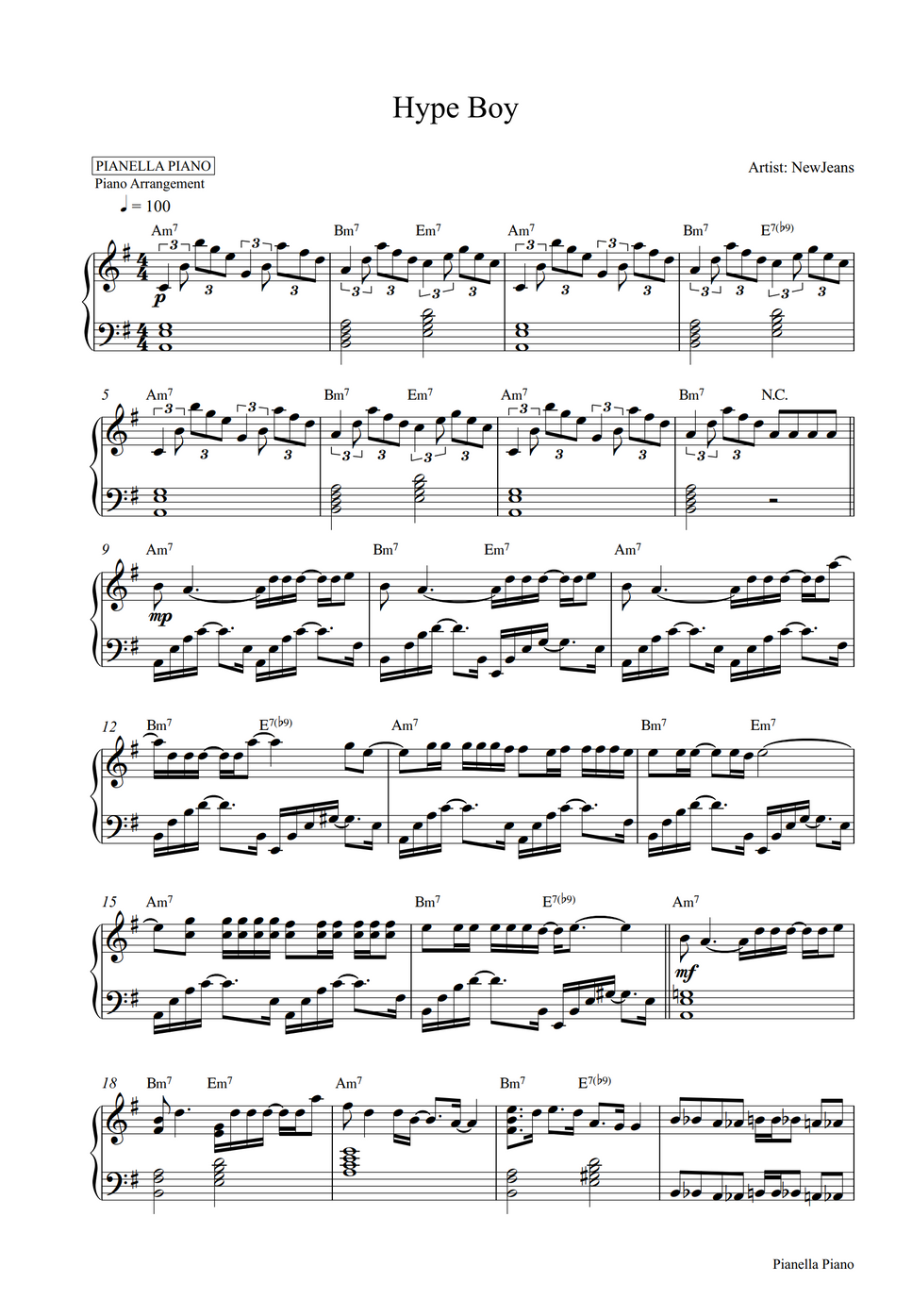 NewJeans - Hype Boy (Piano Sheet) by Pianella Piano 樂譜
