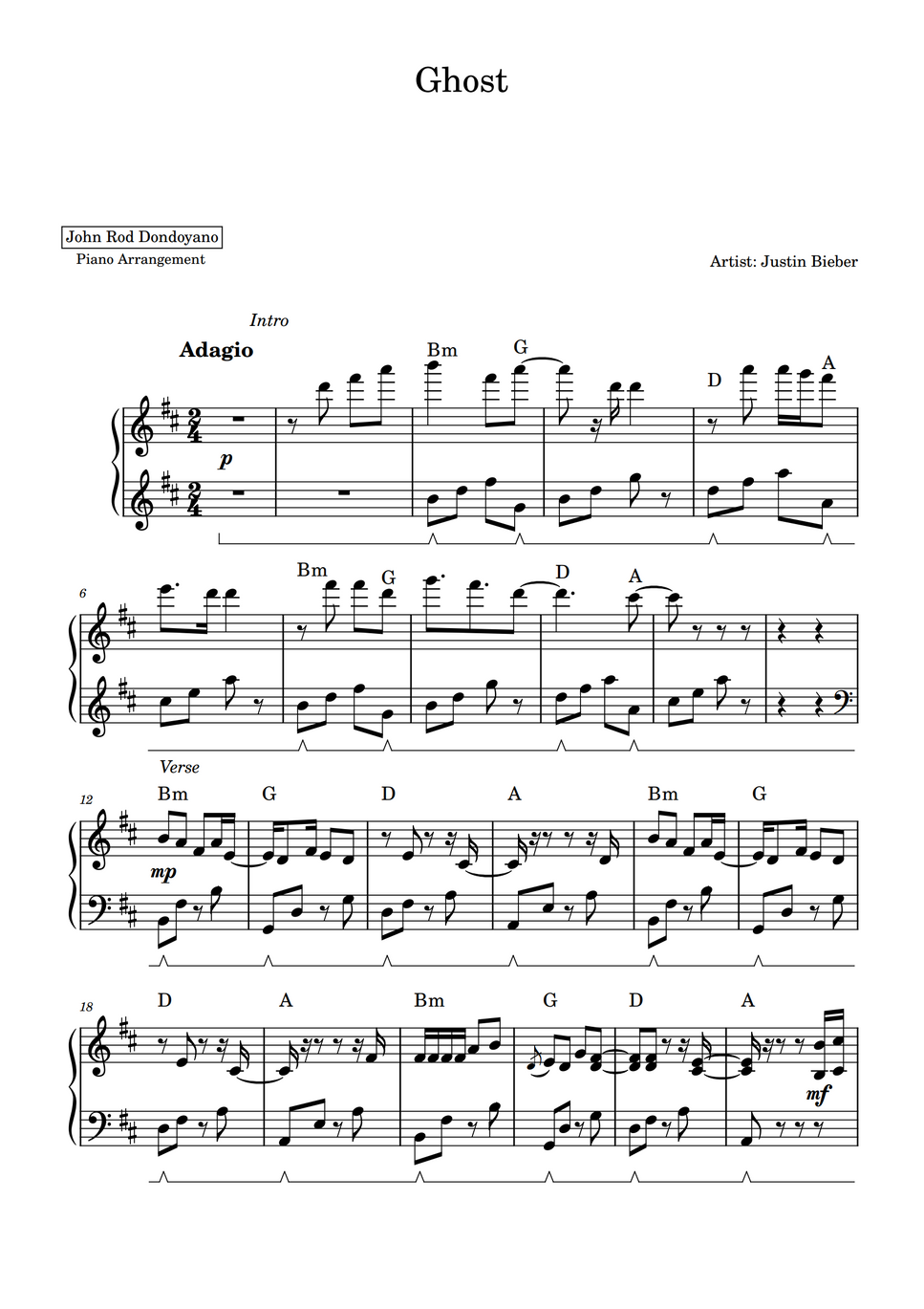 Justin Bieber - Ghost (PIANO SHEET) by John Rod Dondoyano Nuty