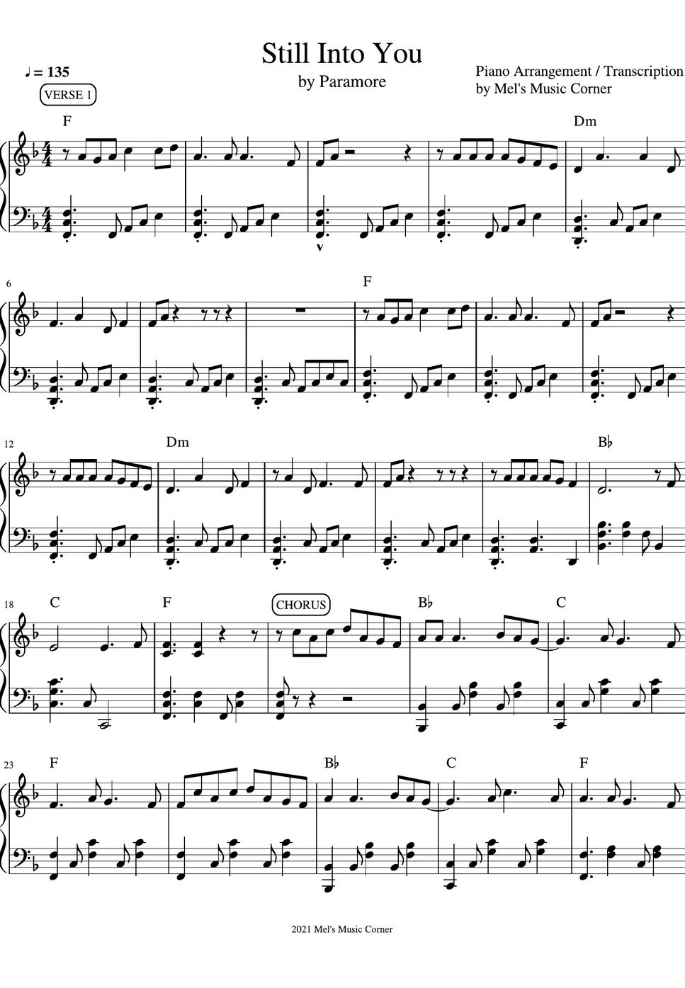 Paramore - Still Into You (piano sheet music) Sheet by Mel's Music Corner