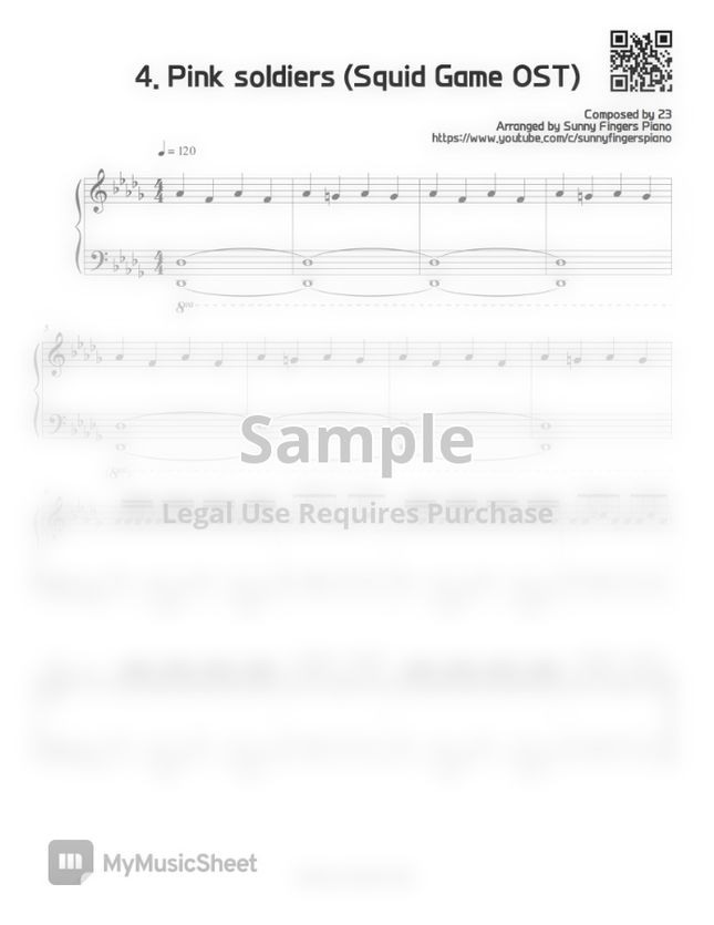 Squid game OST/BGM - 4. Pink soldiers theme (Series) by Sunny Fingers Piano Sheet Music