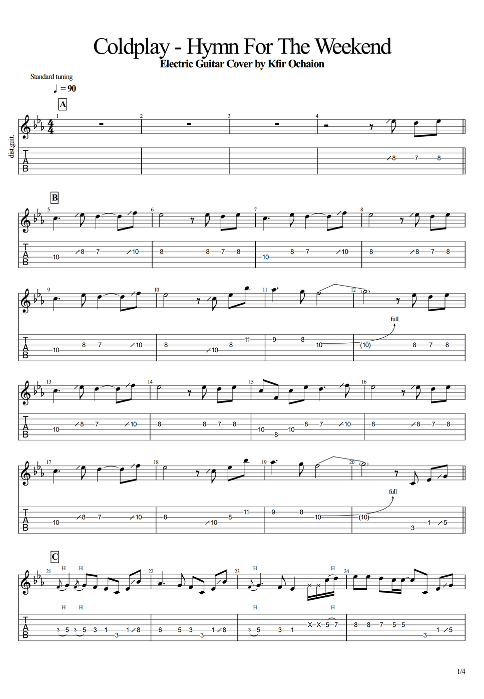 Coldplay - Hymn For The Weekend by Kfir Ochaion Sheet Music