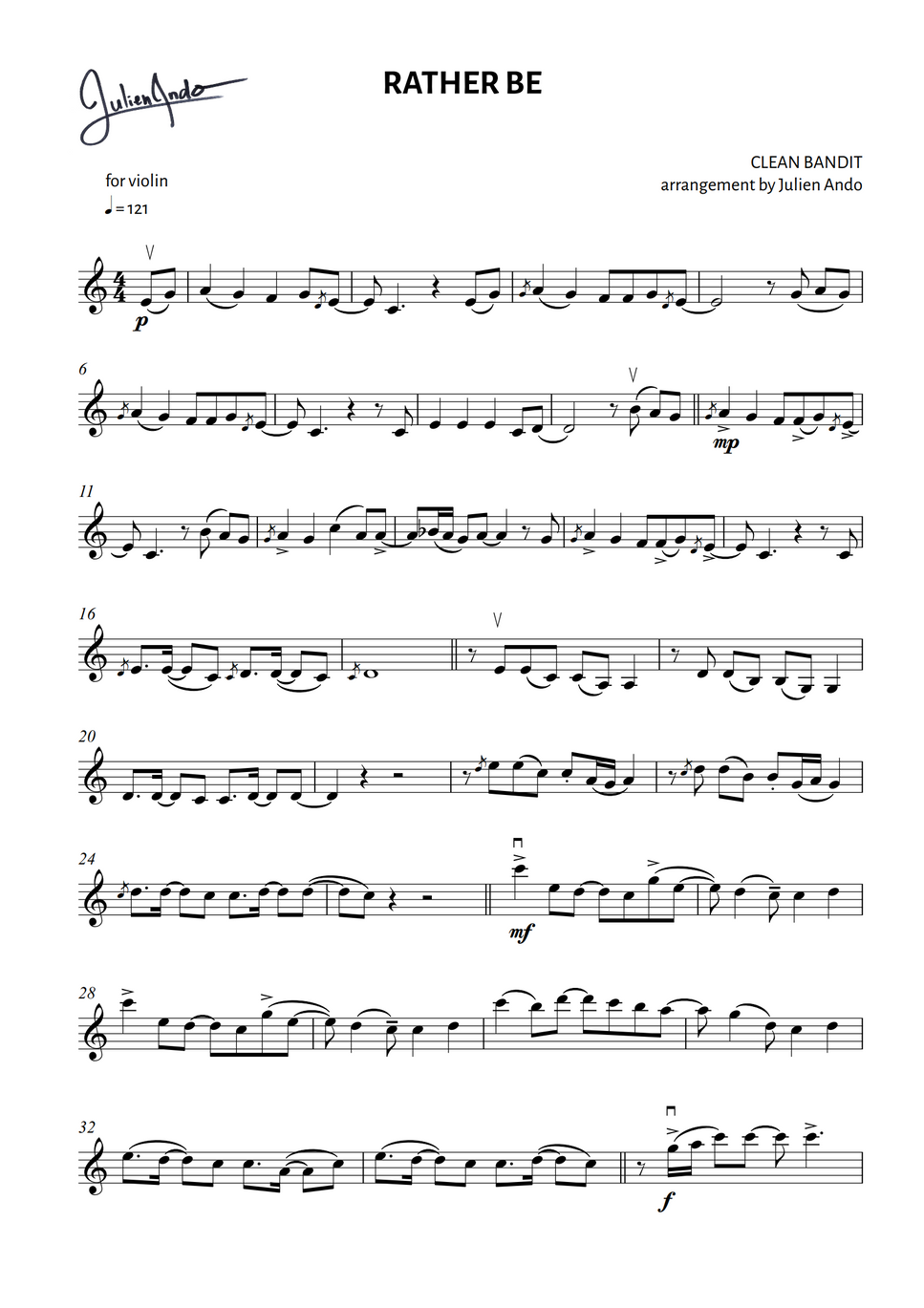 Clean Bandit - Rather Be by Julien Ando Notenblatt