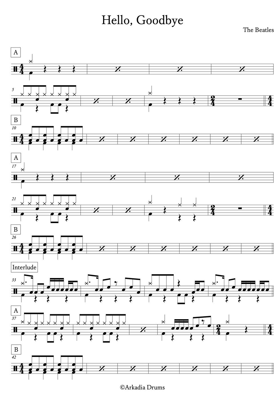 The Beatles - Hello, Goodbye by Arkadia Drums Sheet