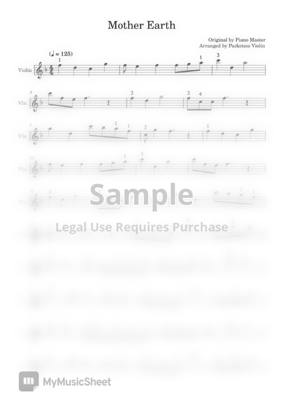 Piano Master - Mother Earth by Packetsss Violin نوتة