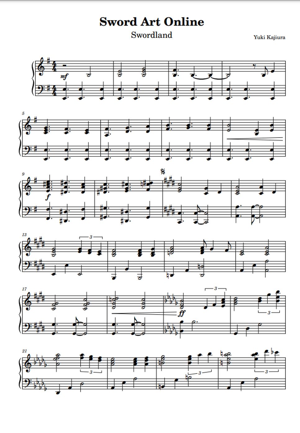 Yuki Kajiura - Sword Art Online "Swordland" 악보 by Anime Piano Room