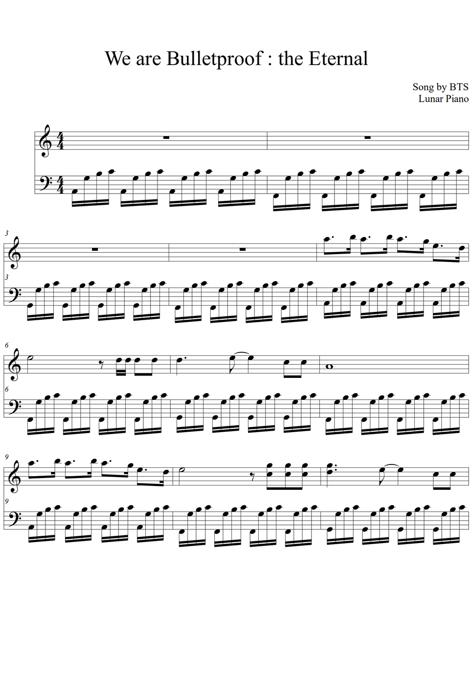 Bts We Are Bulletproof The Eternal By Lunar Piano Sheet