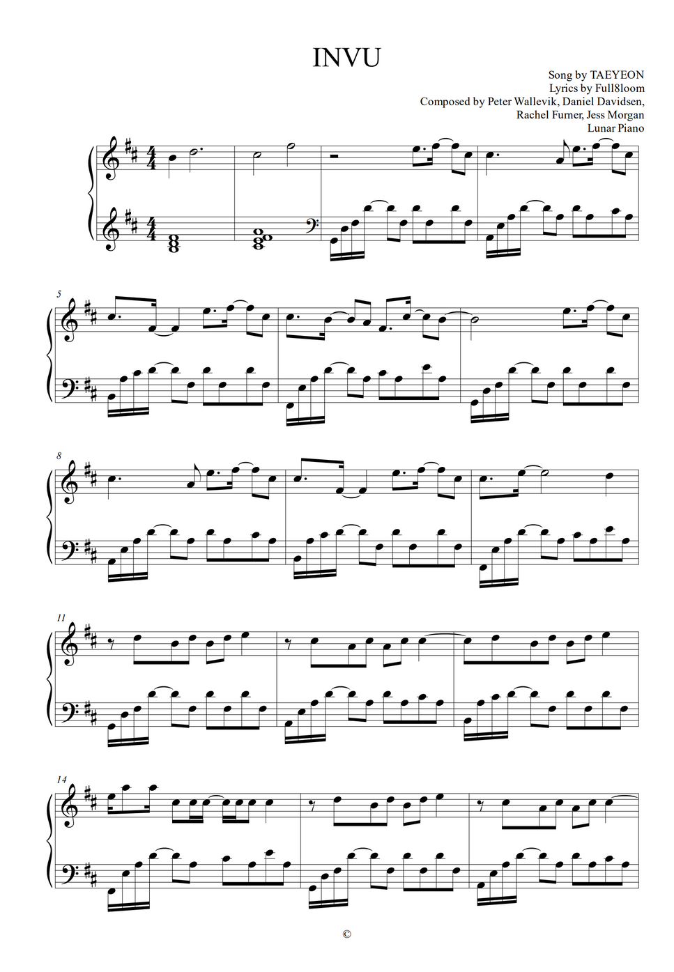 TAEYEON - INVU Sheet by Lunar Piano