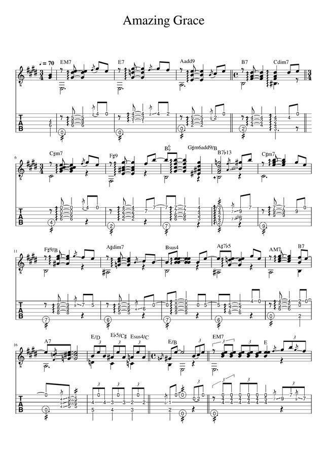 traditional - Amazing grace by acoustic note Sheet Music