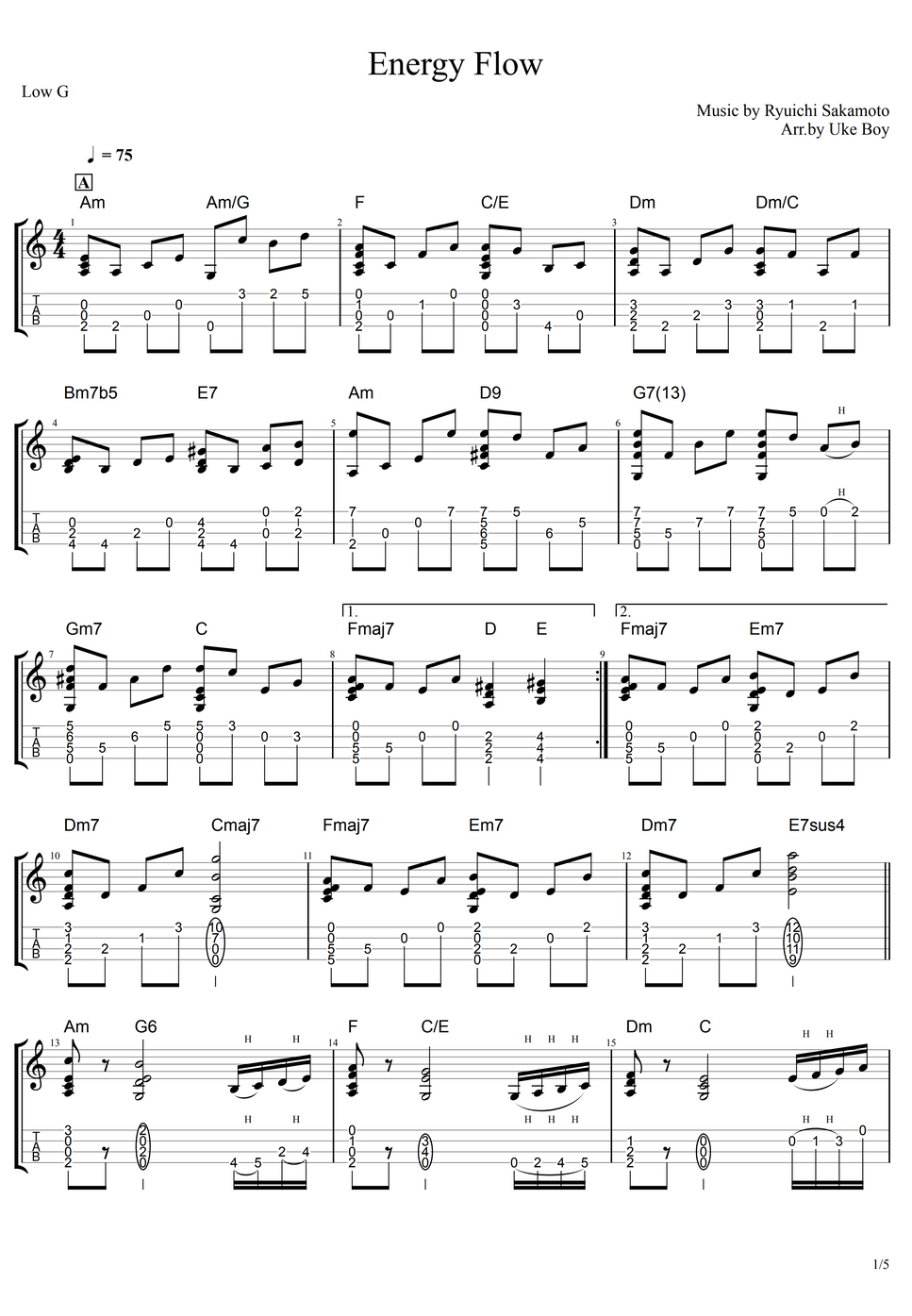 Ryuichi Sakamoto - Energy Flow by 우쿨소년 Partition musicale