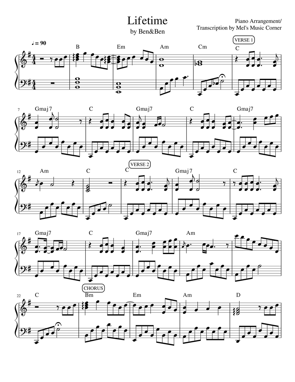 Ben&Ben - Lifetime (piano sheet music) by Mel's Music Corner 曲谱