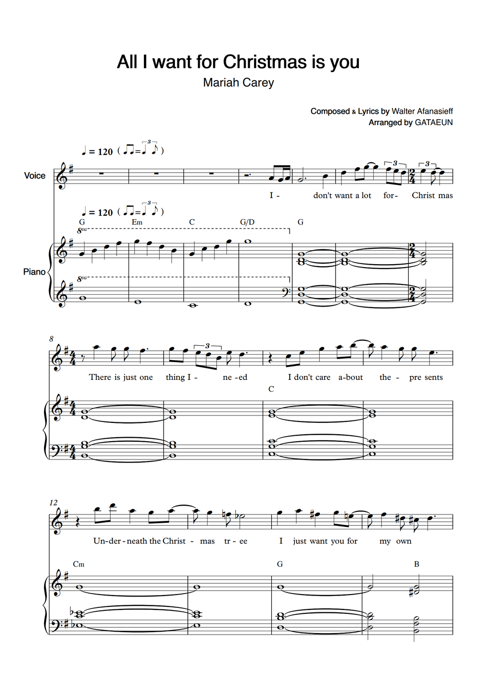 Mariah Carey - All I Want For Christmas Is You (Lyrics + Chord + Vocal) Lembar Musik by GATAEUN