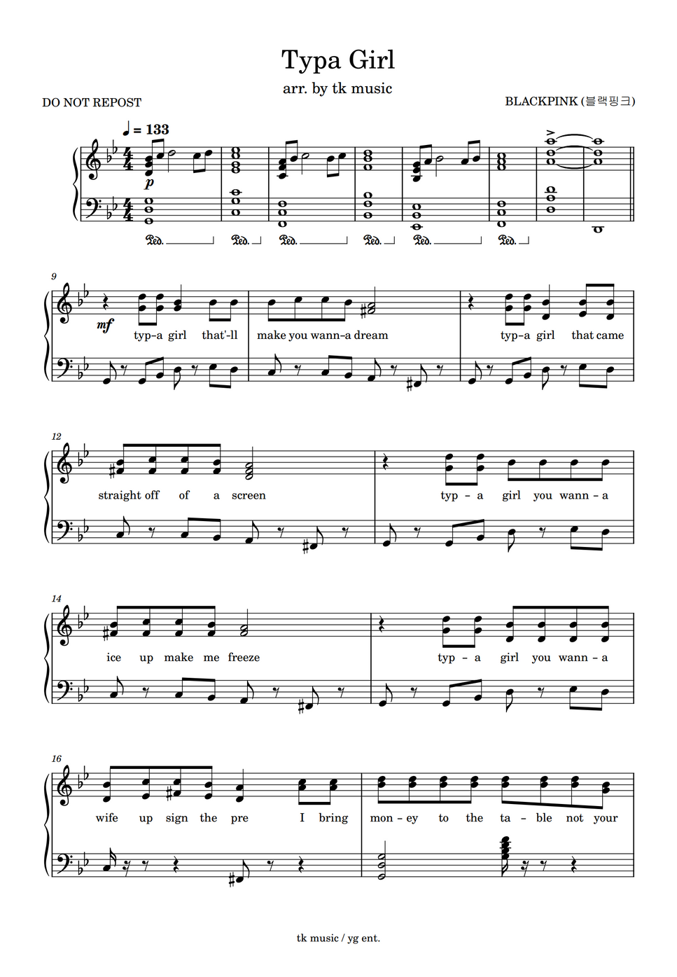 BLACKPINK (블랙핑크) - Typa Girl by tk music Sheet