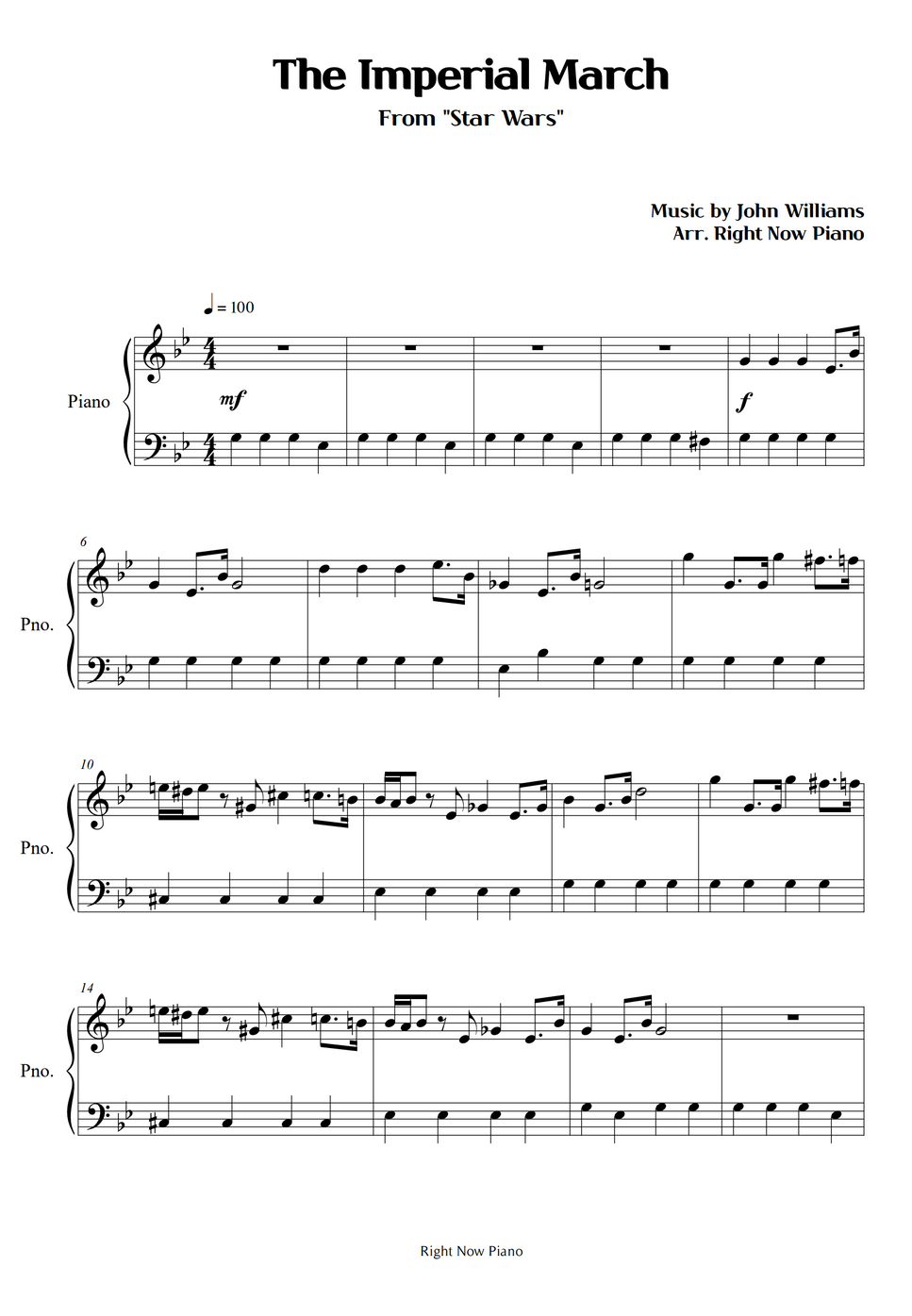 Star Wars - The Imperial March by Right Now Piano Sheet