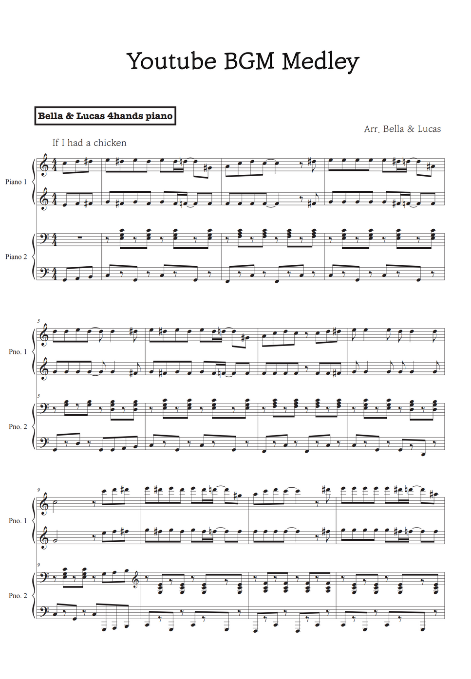 Youtube BGM - Youtube BGM Medley by BELLA&LUCAS 악보