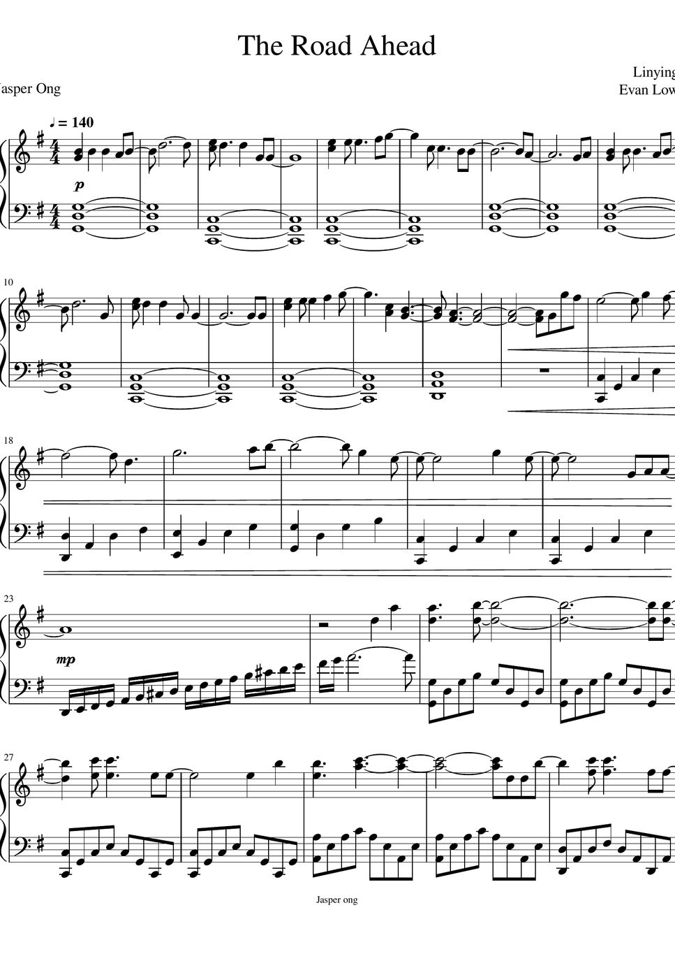 Linying, Evan Low - The Road Ahead Partition musicale by Jasper Ong