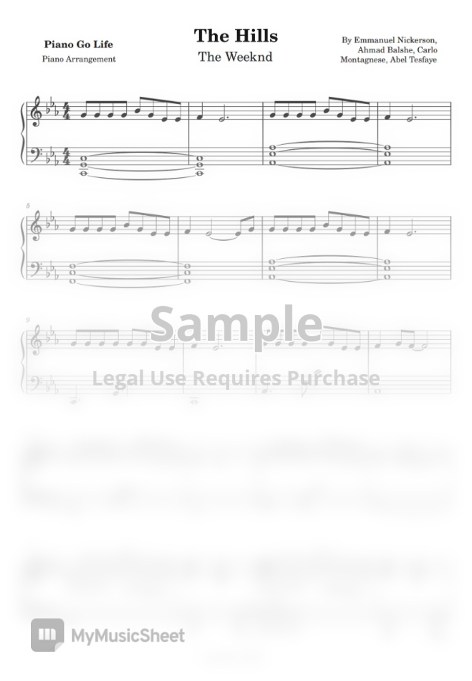 The Weeknd - The Hills by Piano Go Life Sheet